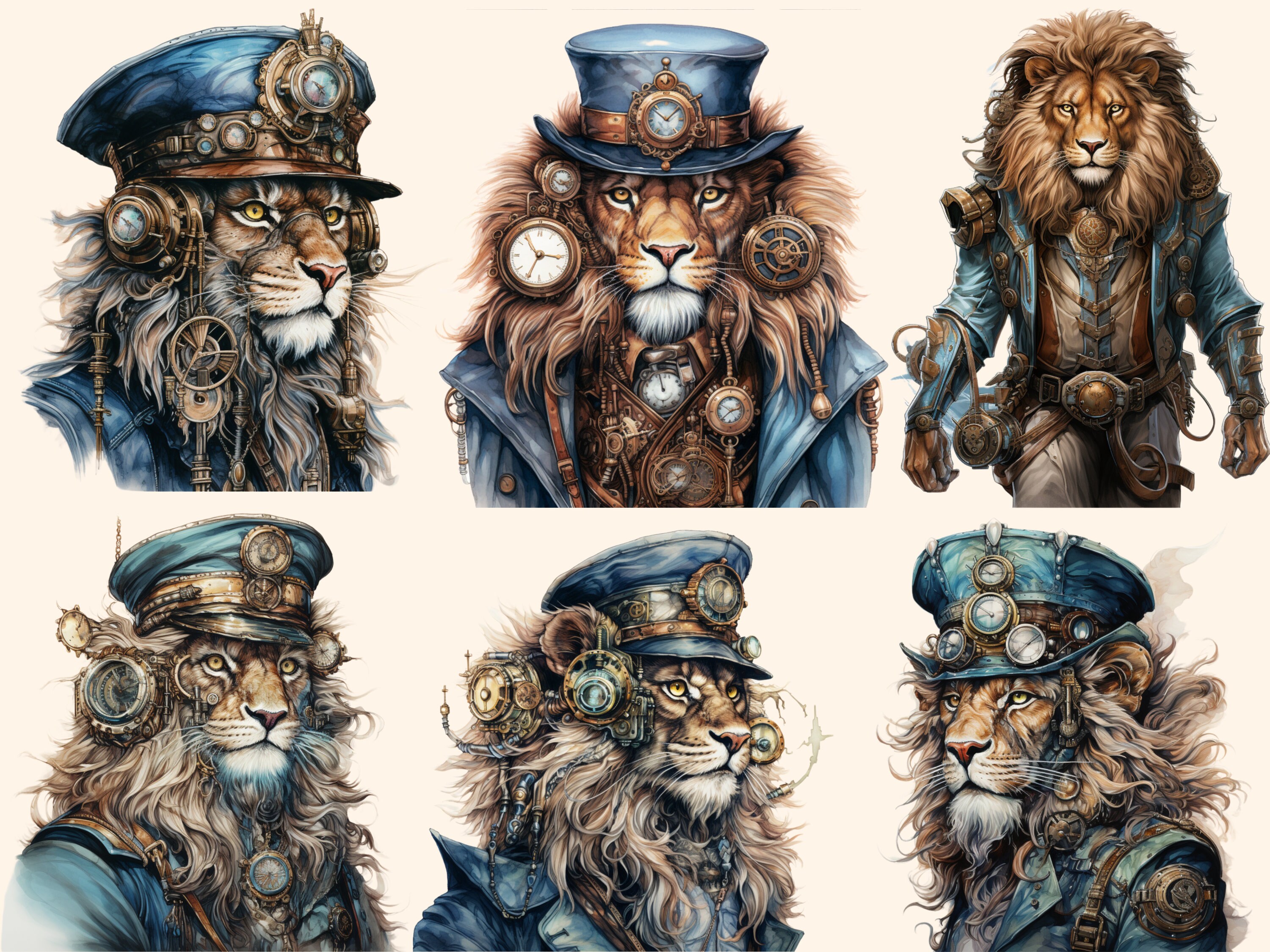 21 Steampunk Lion Clipart, Watercolor Steampunk Png, Steampunk Animal ...