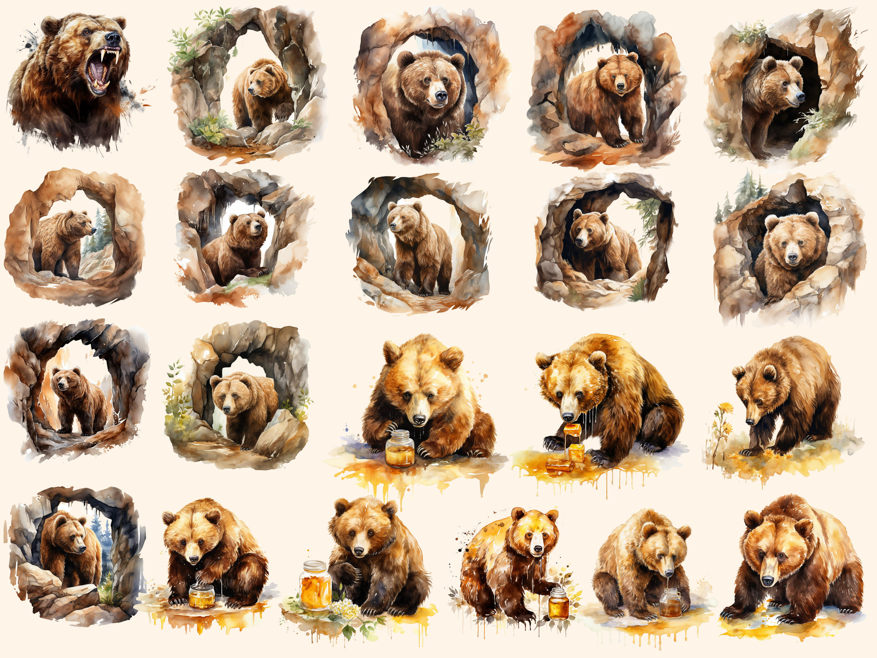 Brown Bears Watercolor Clipart Bundle 134 PNG Grizzly Images - Etsy
