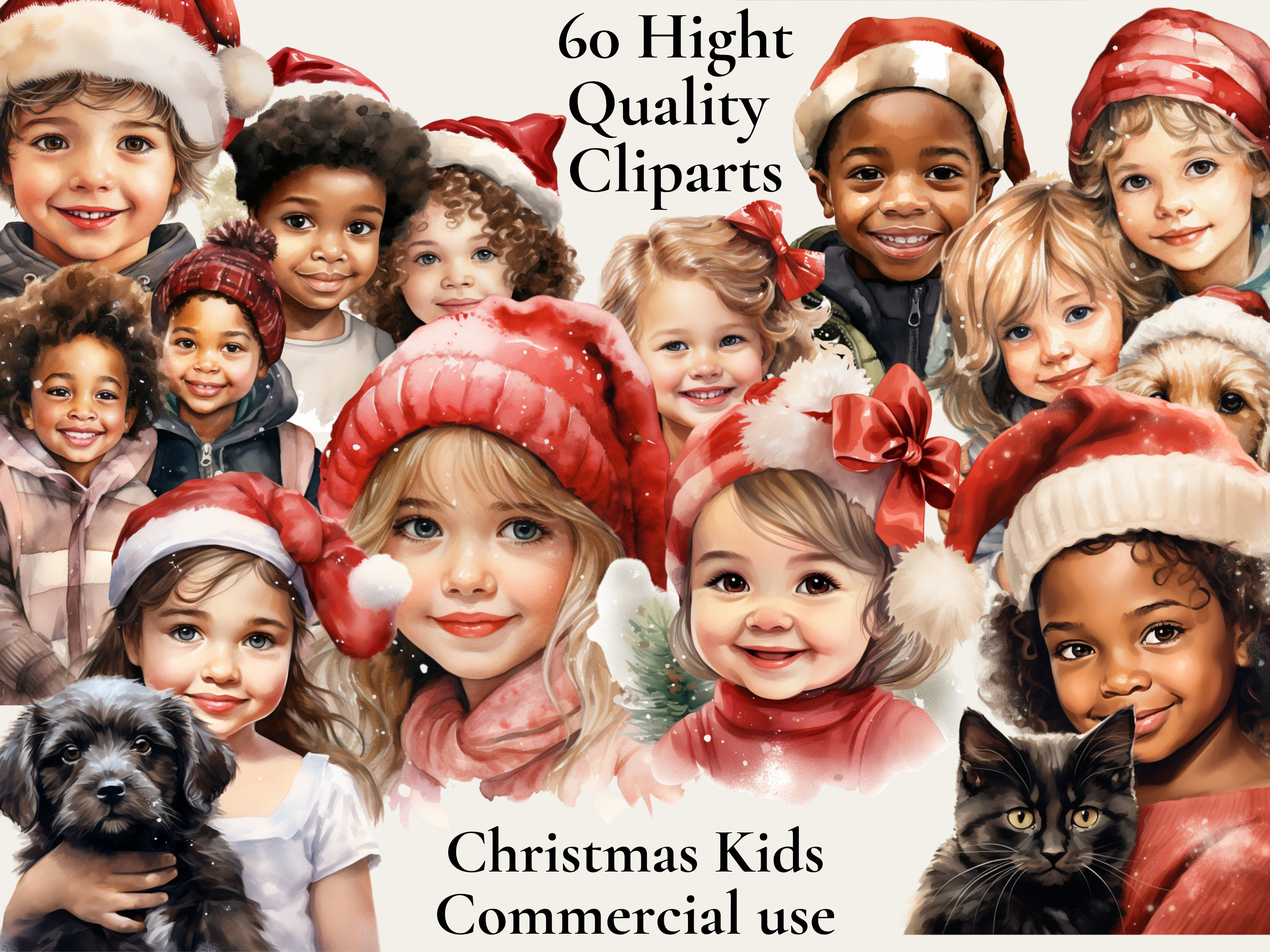 60 Christmas Kids Clipart Bundle Little Girls Boys Black - Etsy