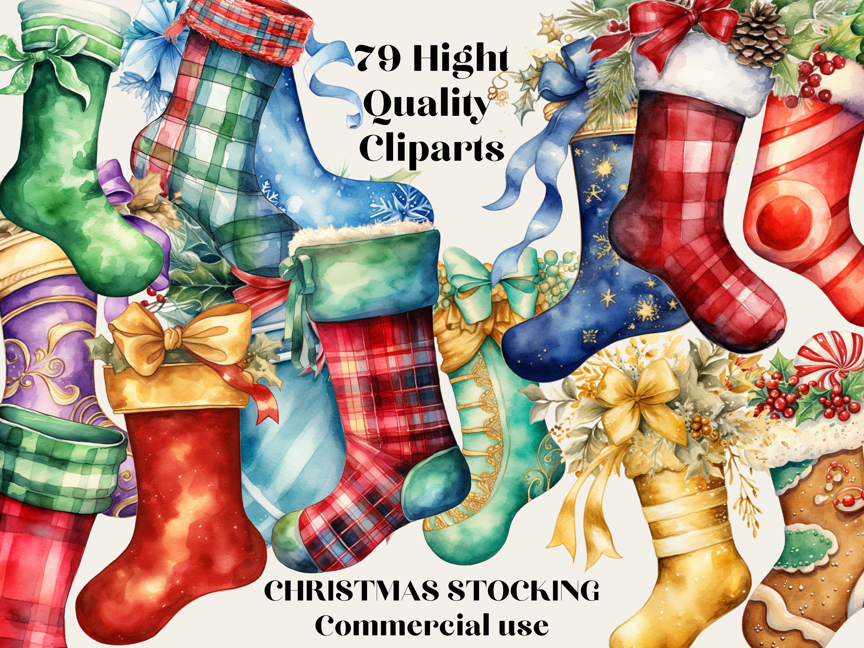 79 Christmas Stocking Clipart, Watercolor Clipart, Christmas PNG ...