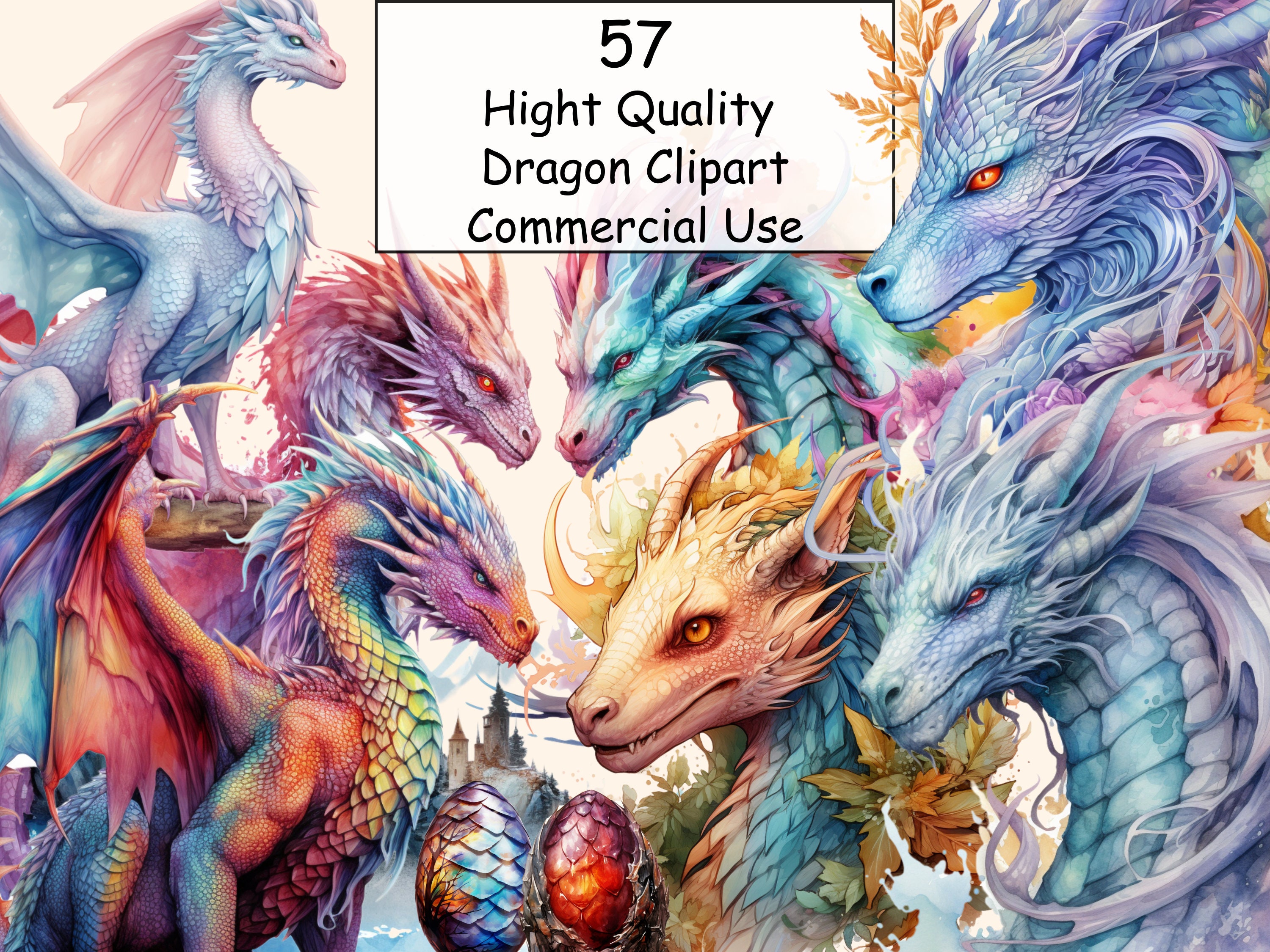 57 Elemental Dragons Watercolor Clipart Bundle, Magical Fairytale ...