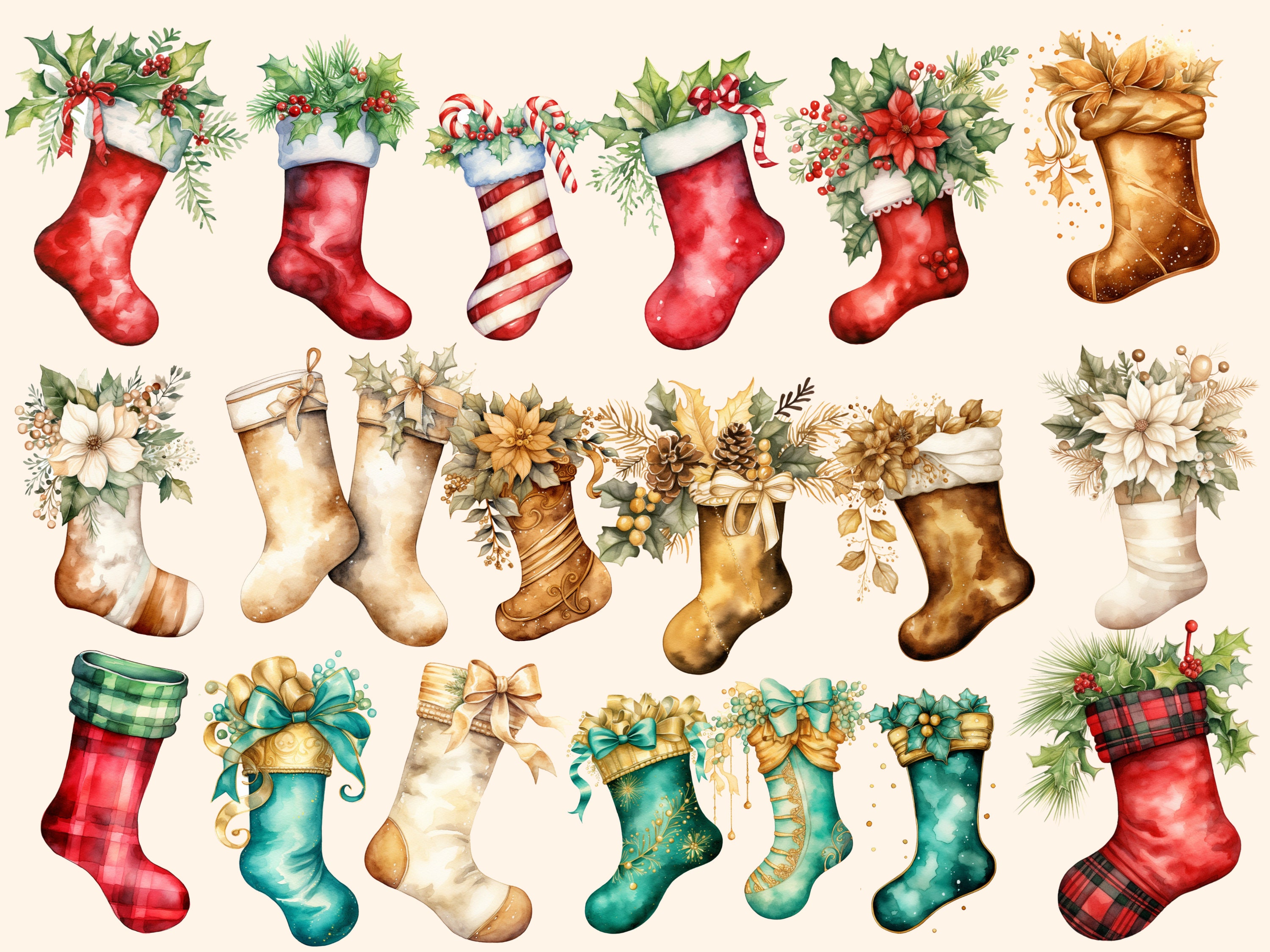 79 Christmas Stocking Clipart, Watercolor Clipart, Christmas PNG ...