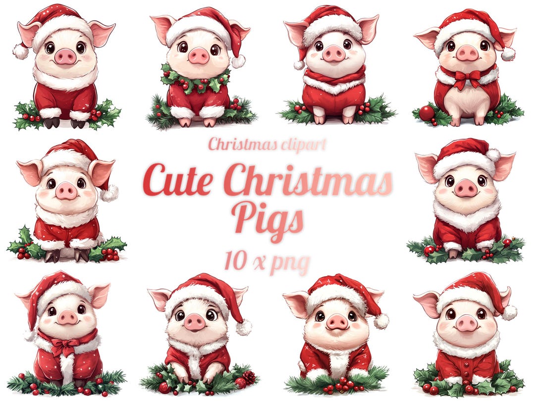 10 Cute Christmas Pigs, Clipart, Transparent Background, PNG - Etsy