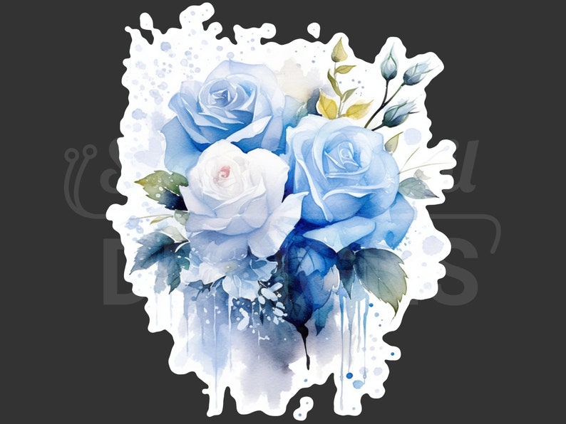 10 Light Blue Roses, Clipart, Watercolor, Transparent Background, PNG ...