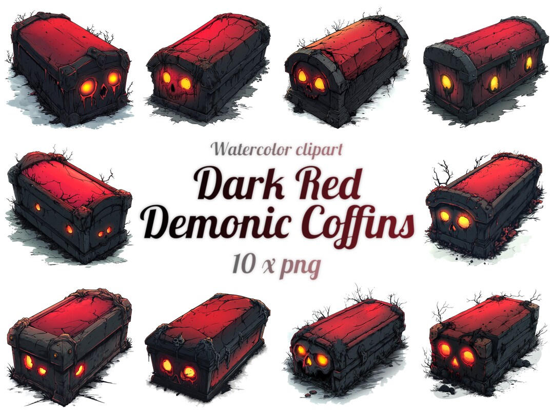 10 Dark Red Demonic Coffins, Clipart, Halloween, Transparent Background ...