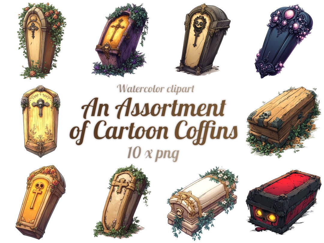 10 Cartoon Coffins, Clipart, Halloween, Transparent Background, PNG - Etsy