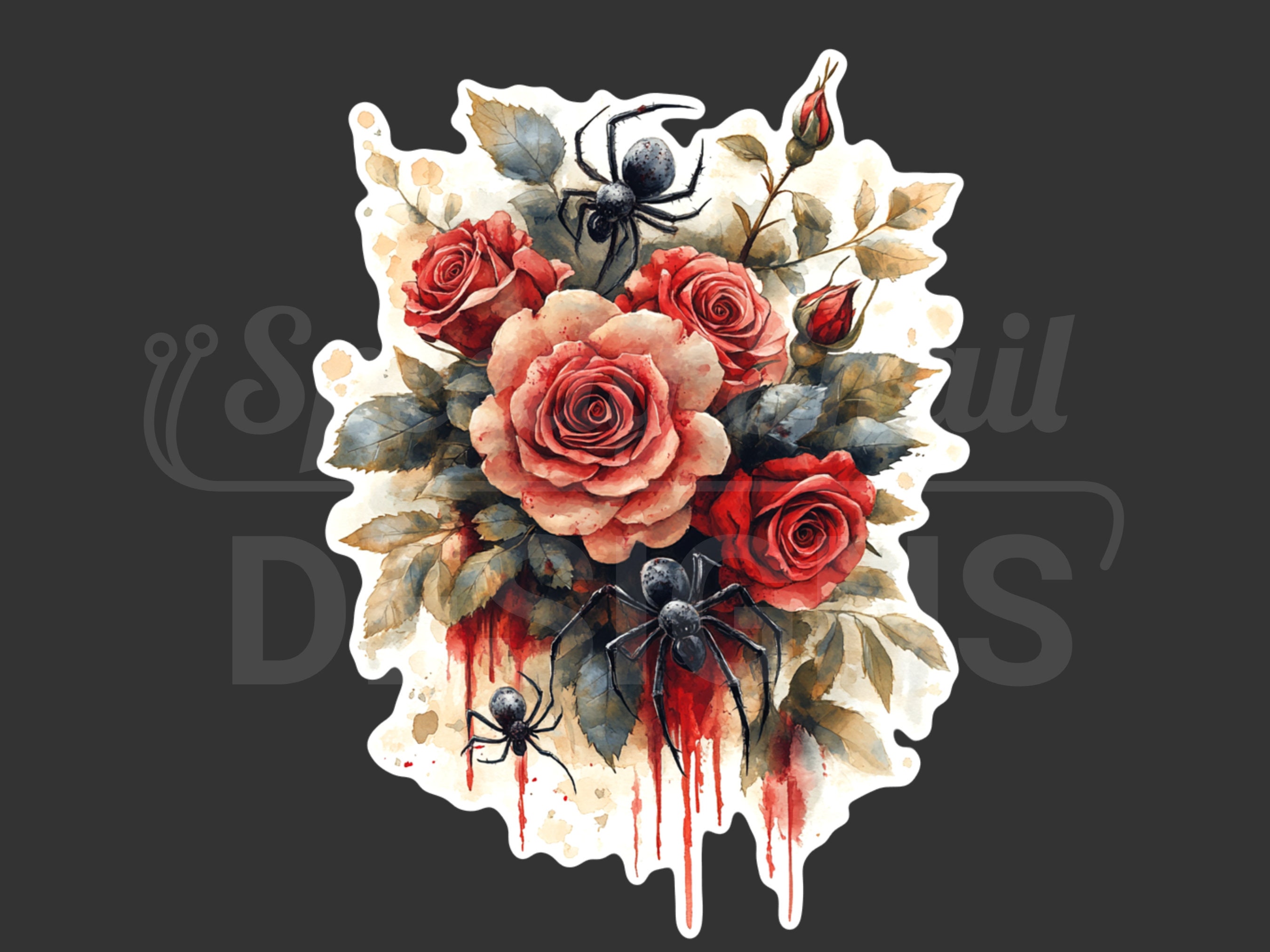 10 Blood Roses and Mutant Spiders, Clipart, Watercolor, Halloween ...
