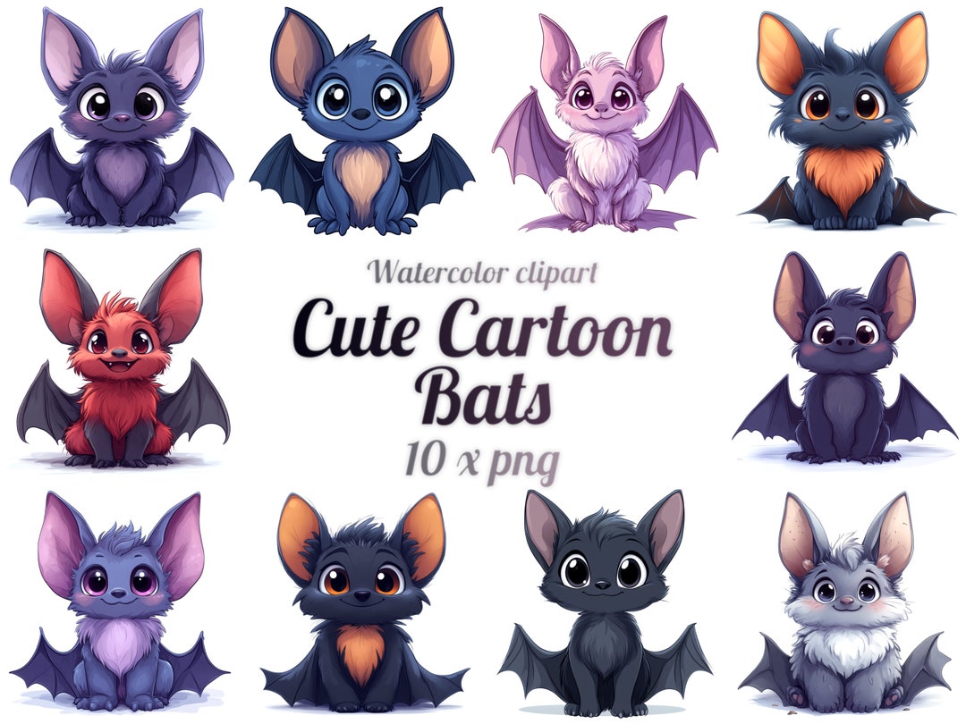 10 Cute Cartoon Bats, Clipart, Halloween, Transparent Background, PNG ...