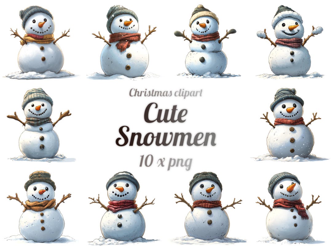 10 Cute Snowmen, Clipart, Christmas, Transparent Background, PNG - Etsy