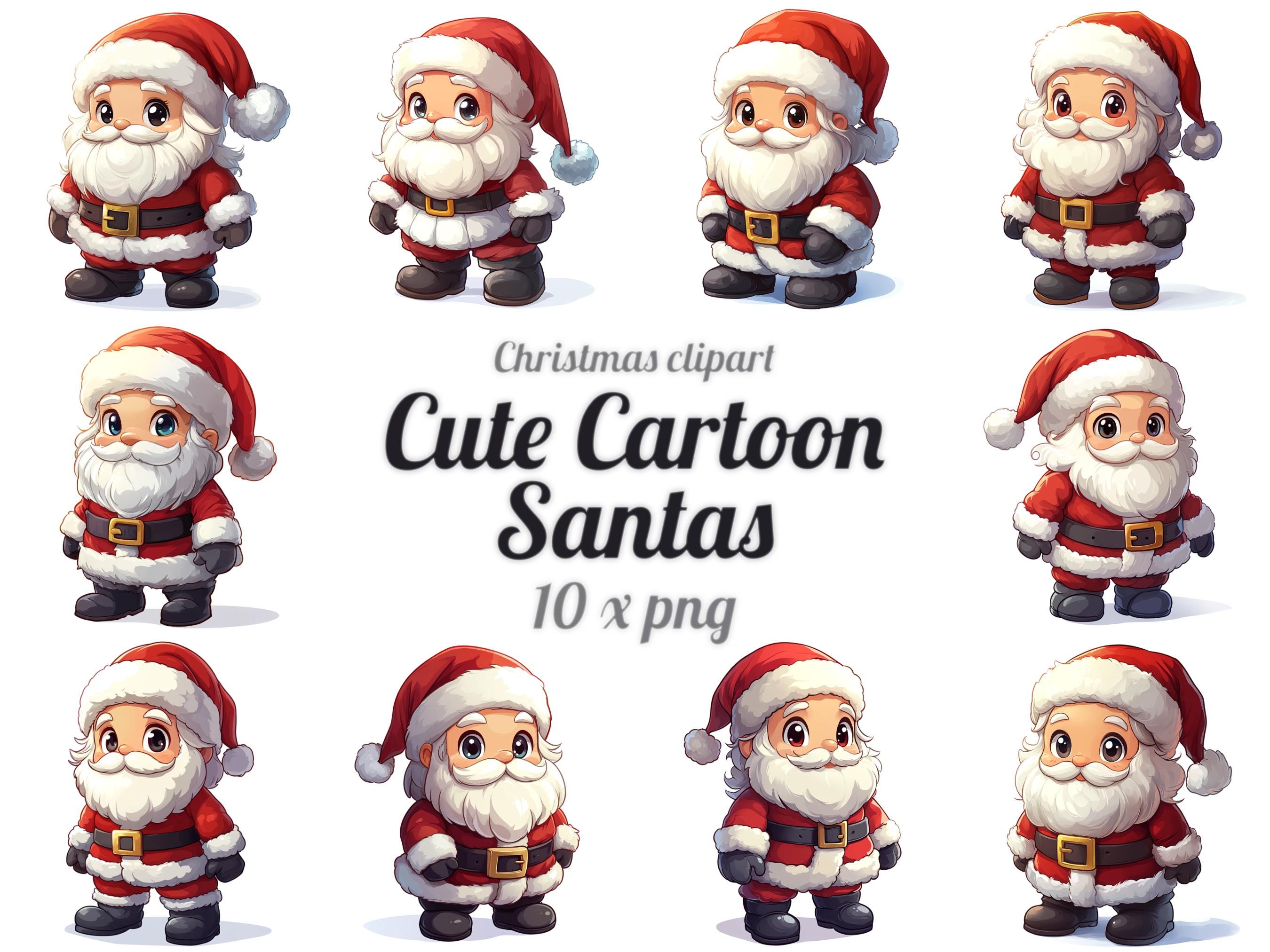 10 Cute Cartoon Santas, Clipart, Christmas, Transparent Background, PNG ...