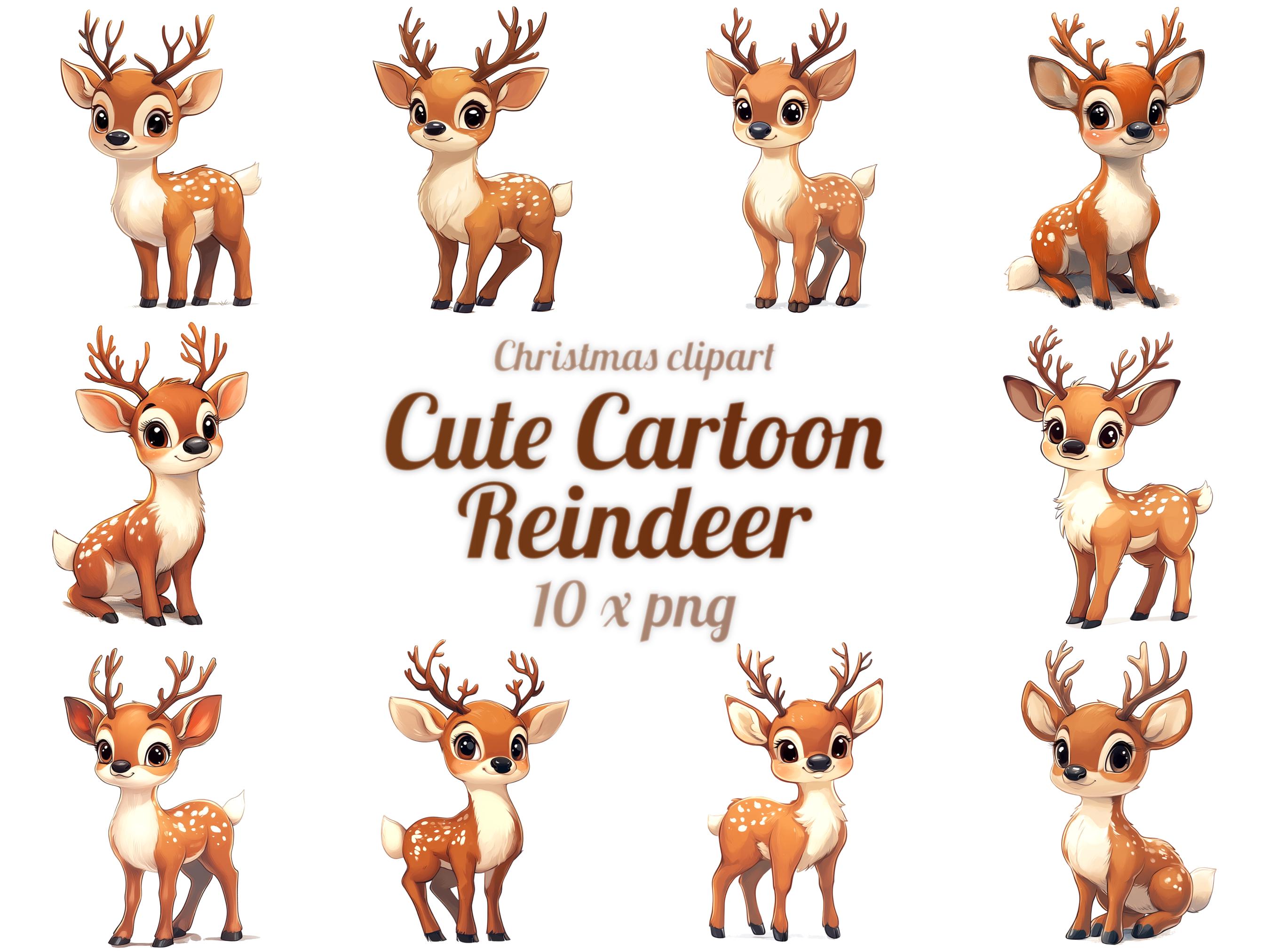 10 Cute Cartoon Reindeer, Clipart, Christmas, Transparent Background ...