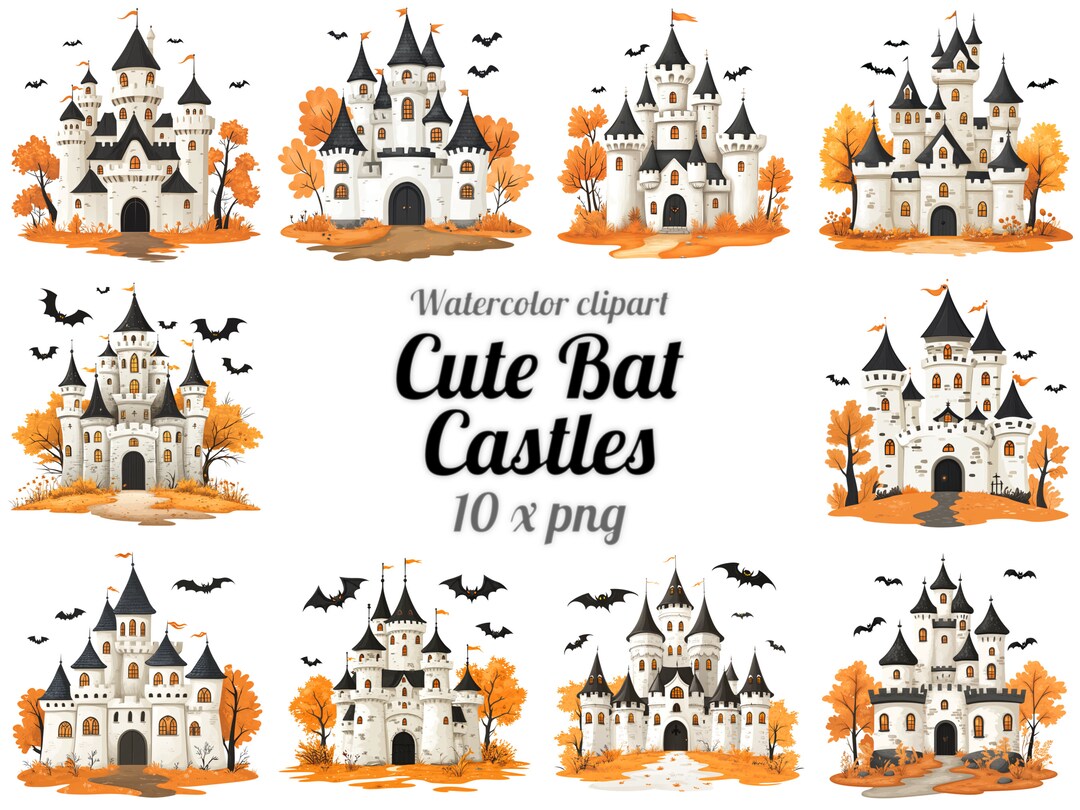 10 Cute Bat Castles, Clipart, Halloween, Transparent Background, PNG - Etsy