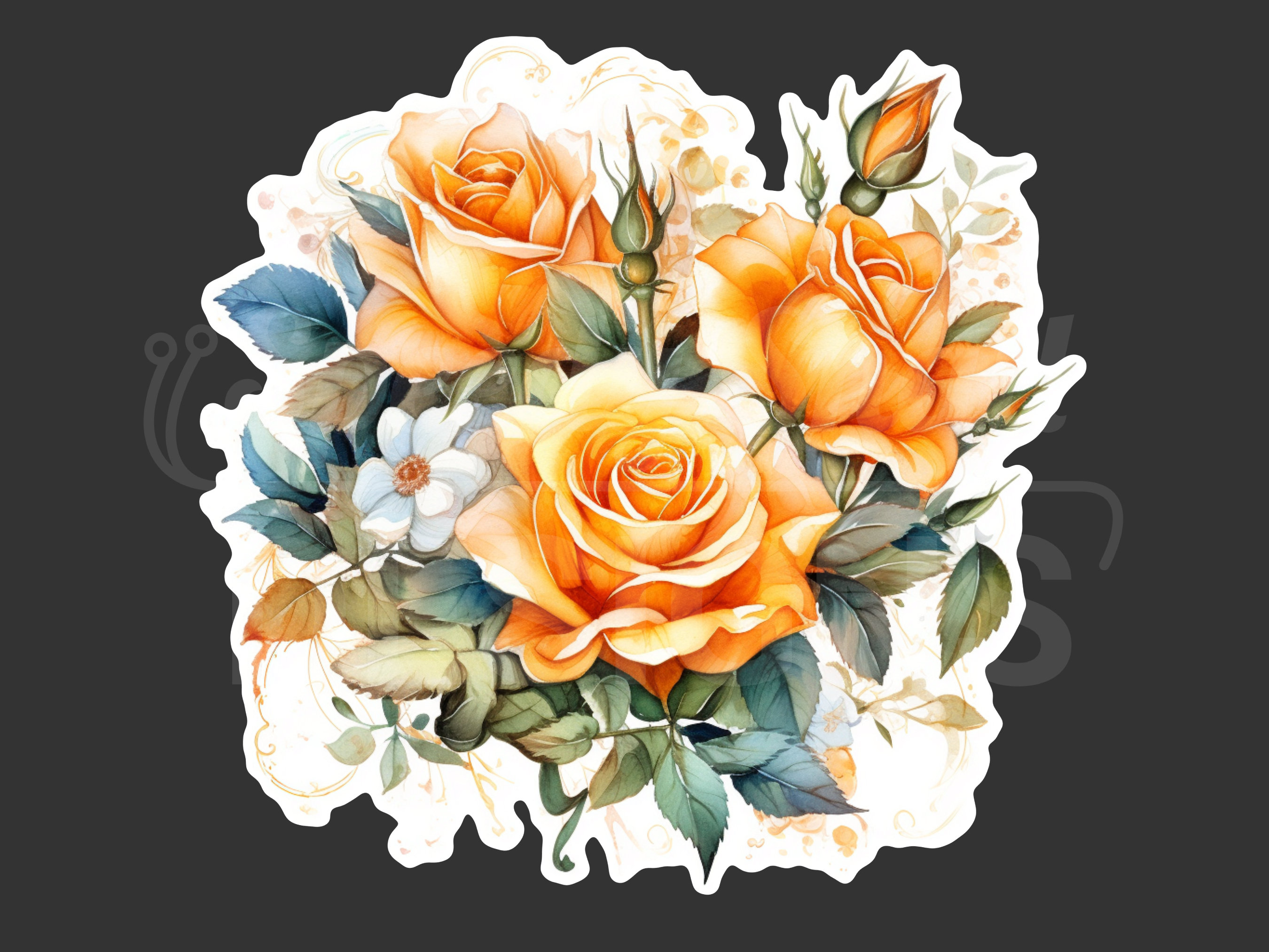 10 Orange Roses, Clipart, Watercolor, Transparent Background, PNG - Etsy