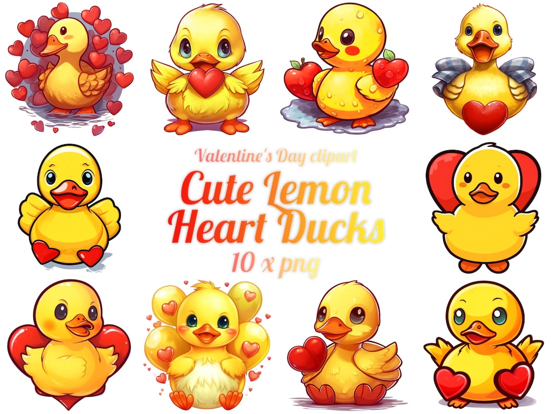 10 Cute Lemon Heart Ducks, Clipart, Valentine’s Day, Transparent ...