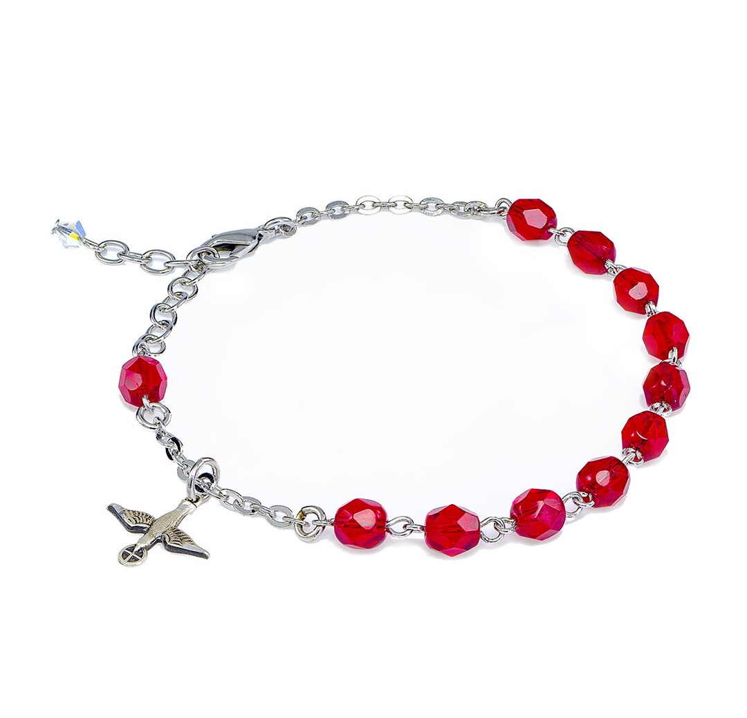 Holy Spirit Bracelet Sterling Silver With Red Beads With Catholic Gifts ...