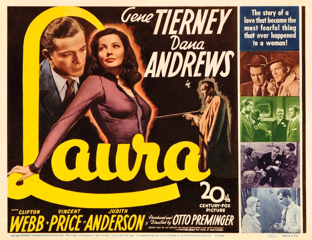 Gene Tierney Laura Studio Lobby Card Print 8 X 10 Vintage Movie Decor Reproduction - Etsy