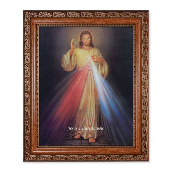 Jesus Divine Mercy Print With Antiqued Dark Mahogany Finish Frame ...