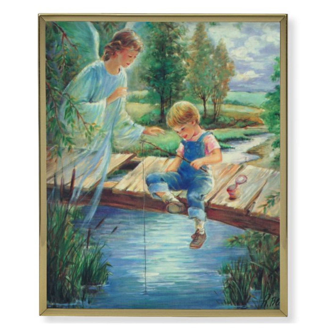 Guardian Angel With Boy Blanc Print With 8 X 10 Gold Plaque Frame - Etsy