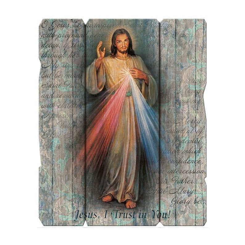 Jesus Divine Mercy Art Print Small Vintage Wooden Plaque Catholic Wall ...