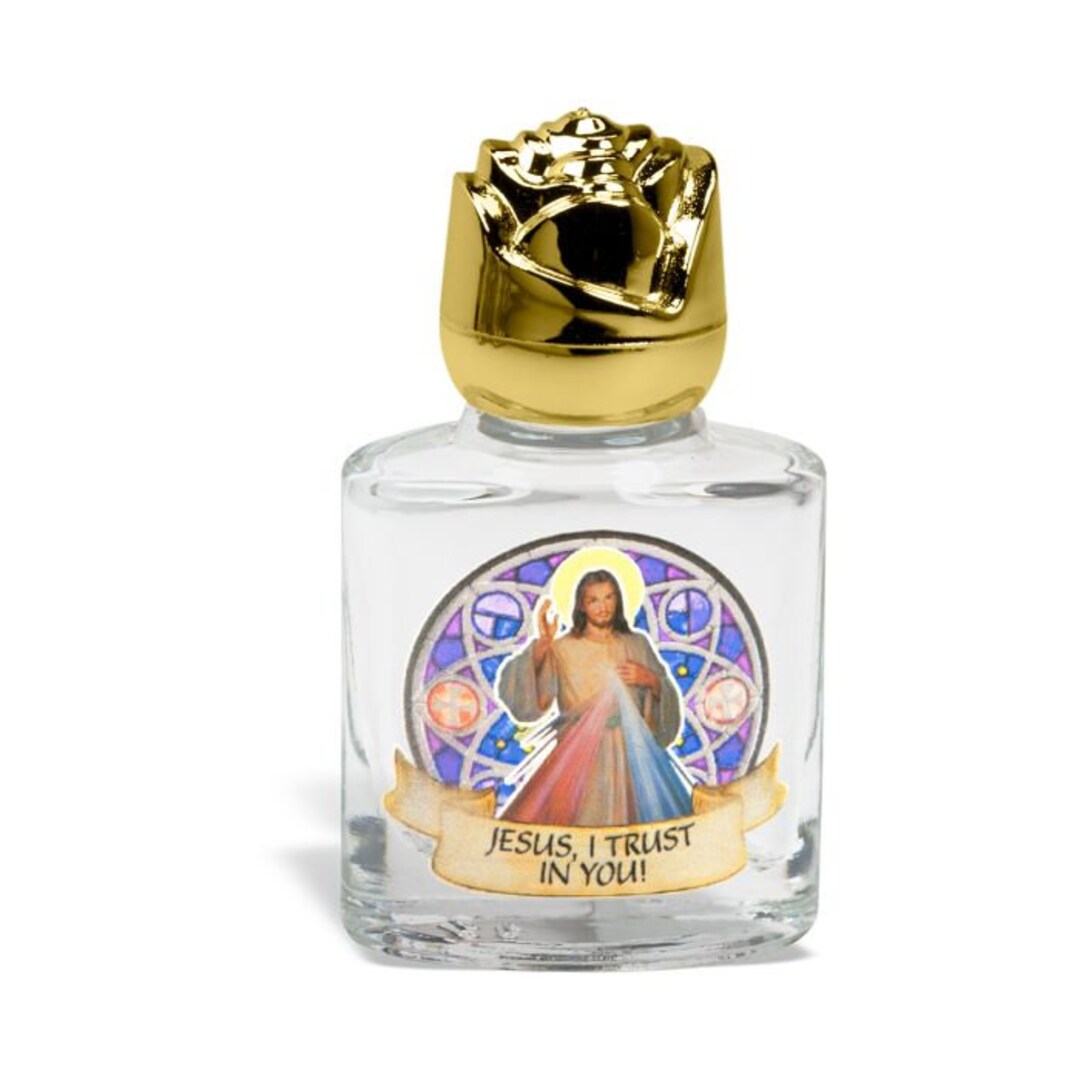 Divine Mercy Holy Water Bottle Glass With Gold Rose Cap Devotion Gifts ...