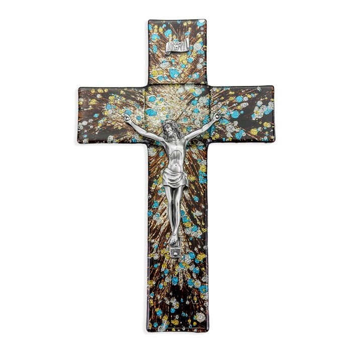 Wall Crucifix 10 Multi-color Speckled Brown Glass Cross With Fine ...