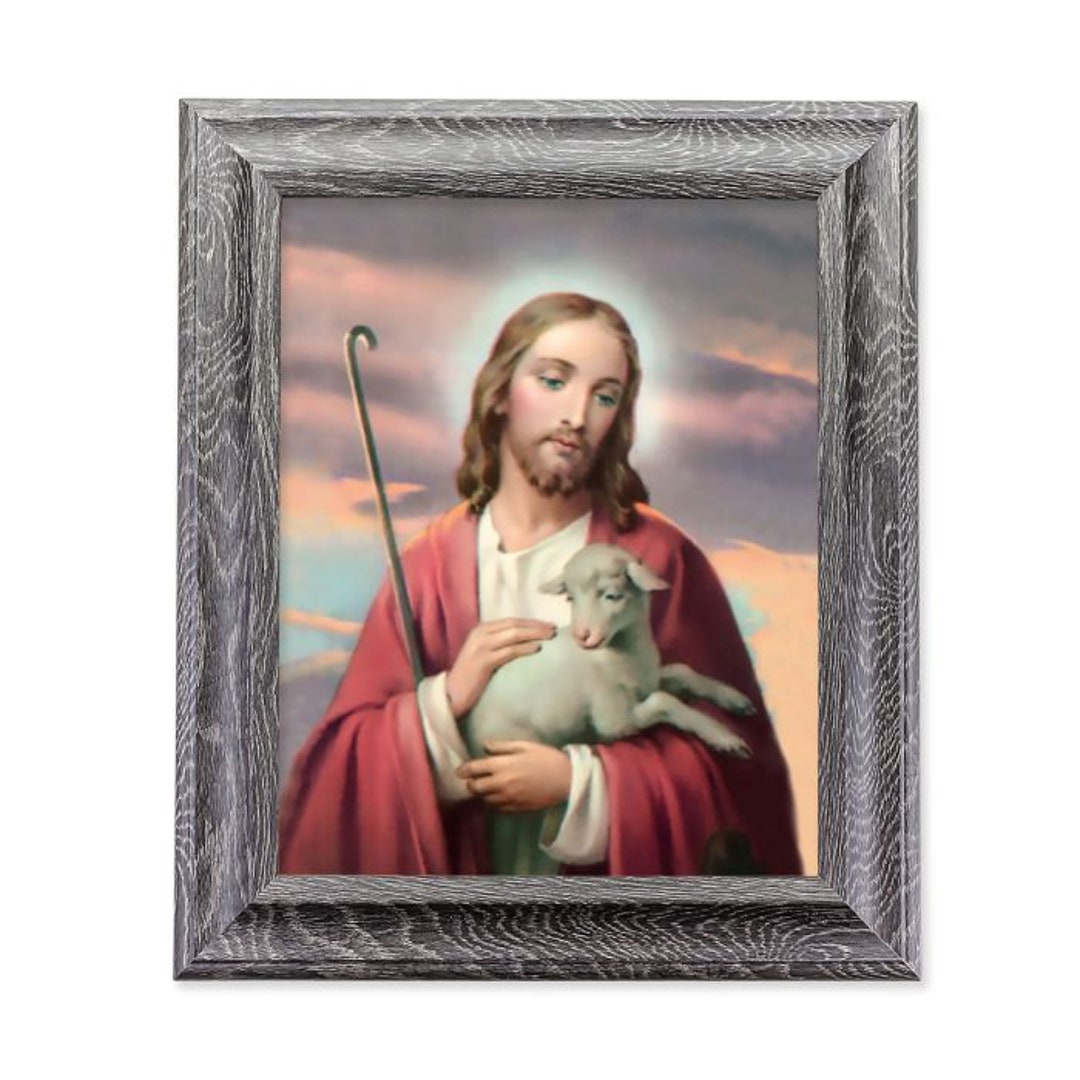 Jesus Good Shepard Print With 10.5 X 12.5 Grey Oak Finish Frame ...
