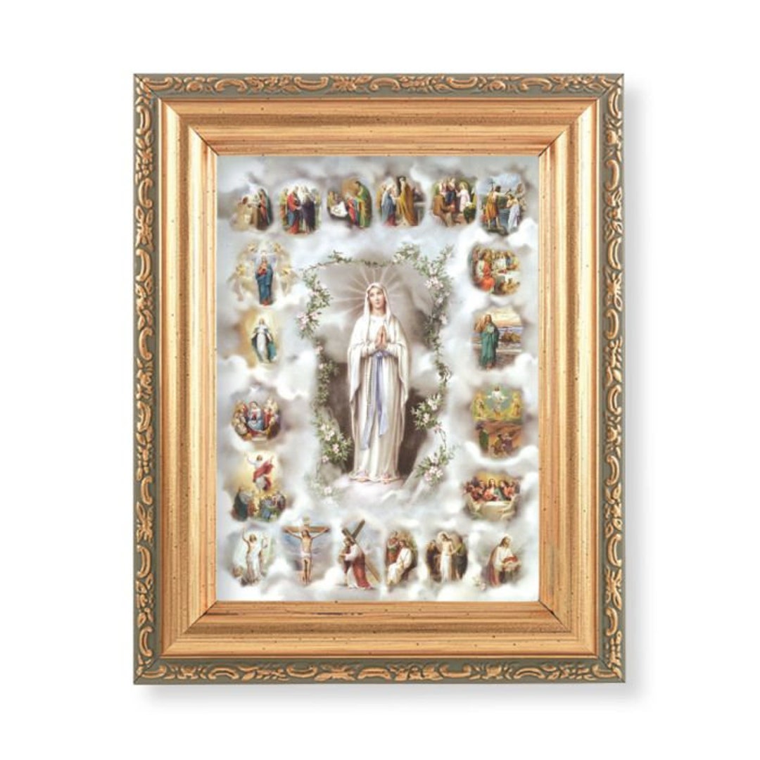 Mysteries of the Rosary Print With 5 1/2 X 7 Antique Gold Frame ...