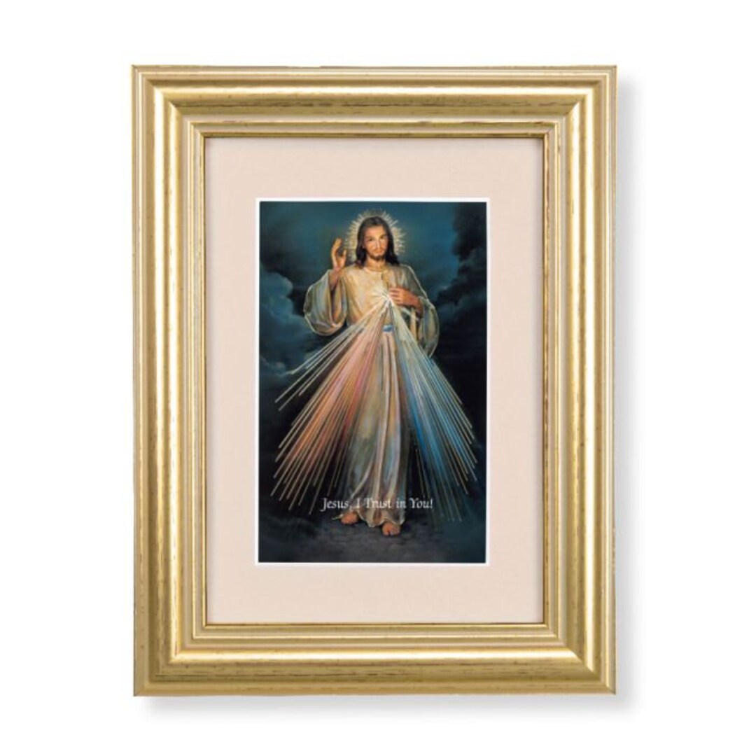 Jesus Divine Mercy Print With Cream Matte 5 1/4 X 6 3/4 Gold Leaf Frame ...