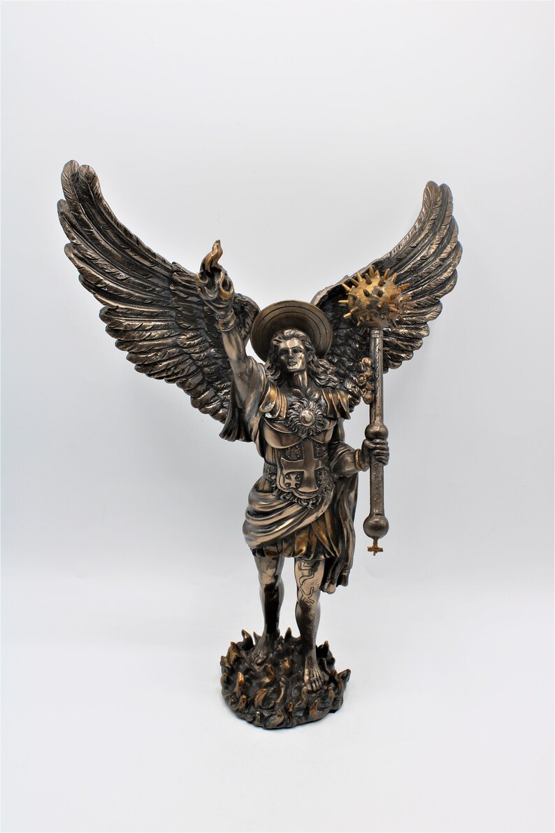 Saint Uriel Archangel Bronze Finish Statue Light of God Cherub Angel of ...