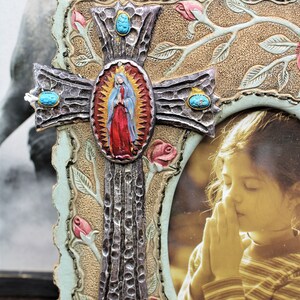 Virgin Mary Cross Picture Frame Floral Design Religious Gifts - Etsy