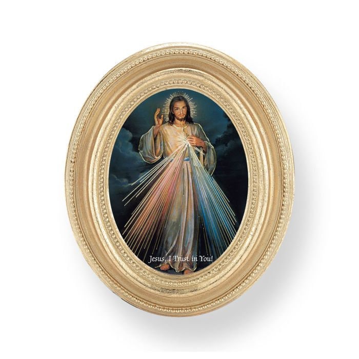 Jesus Divine Mercy Print With 3 1/2 X 4 1/2 Gold Oval Frame Catholic ...