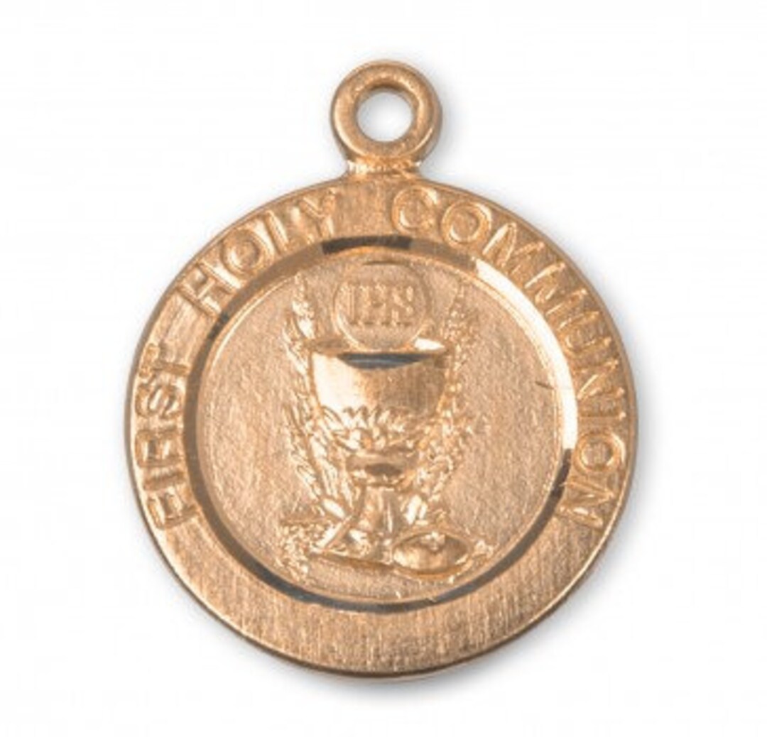 First Communion Round Gold Over Sterling Silver Medal Confirmation ...