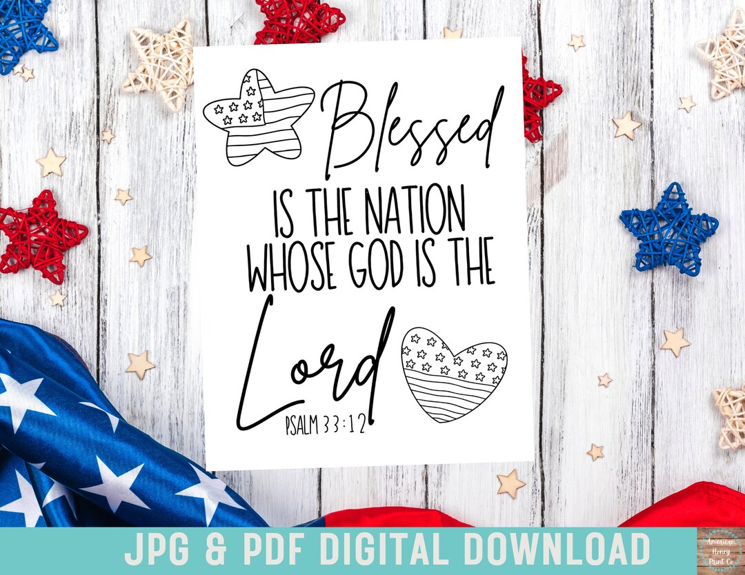 Blessed is the Nation Psalm 33:12 4th of July Coloring Bible Verse ...