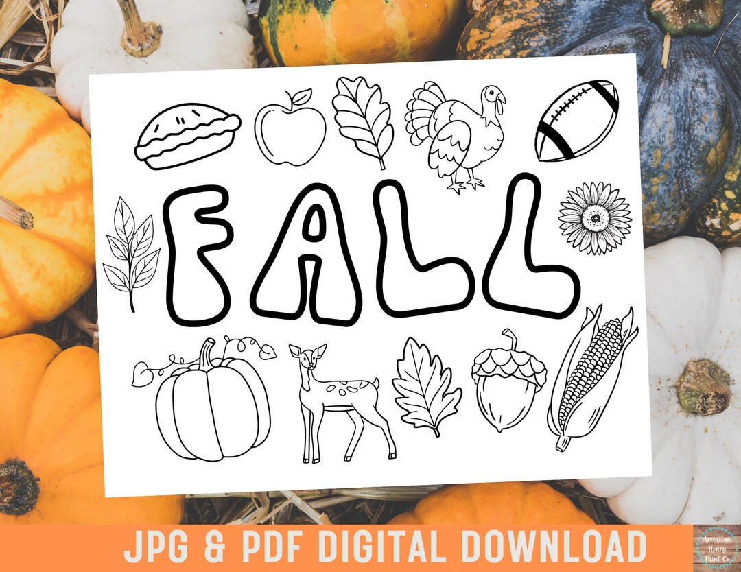 Happy Thanksgiving Fall Coloring Page Activity Turkey Pumpkin Fall ...