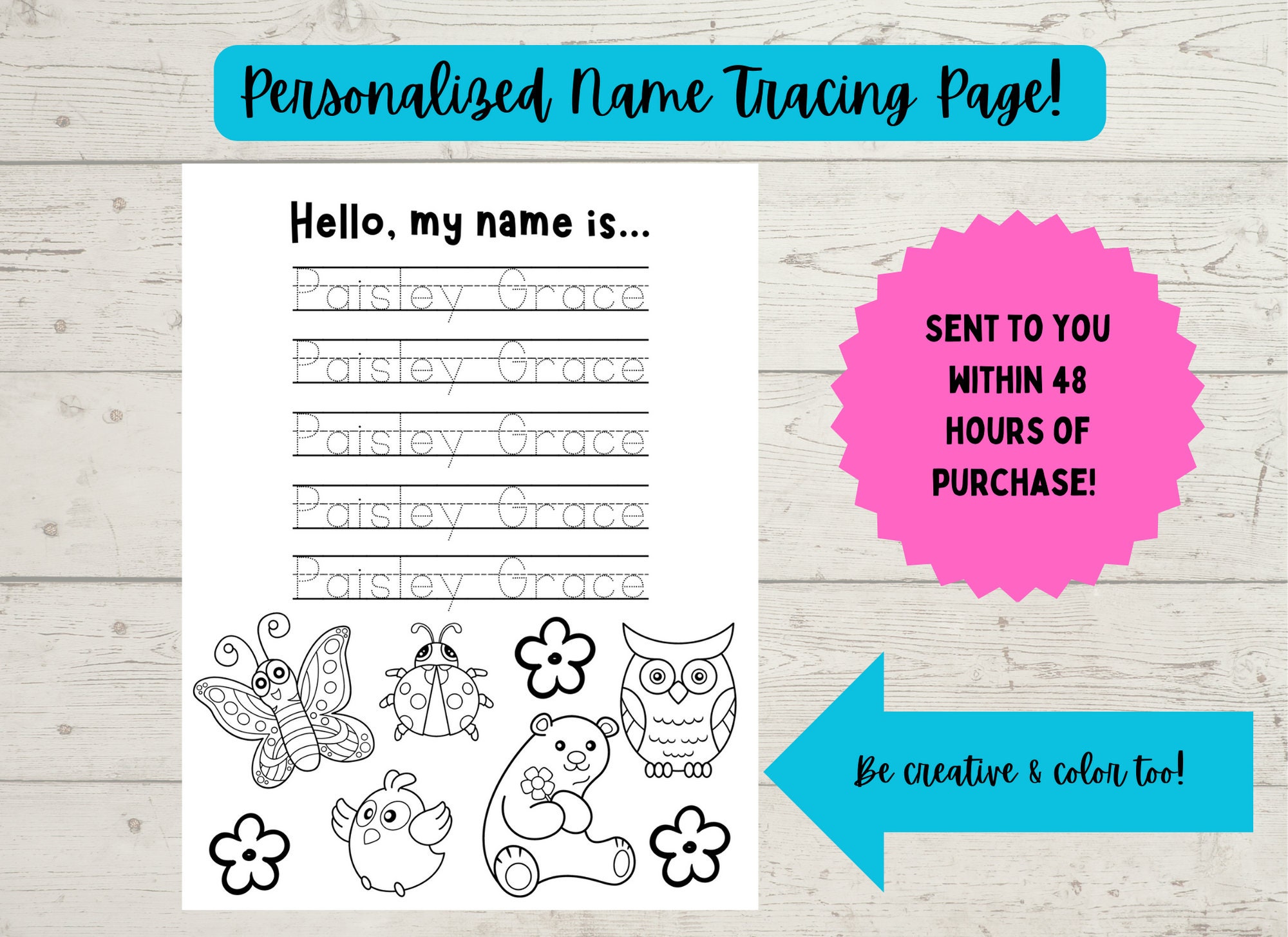 Girl Themed Custom Name Tracing and Coloring Page Personalized Name ...