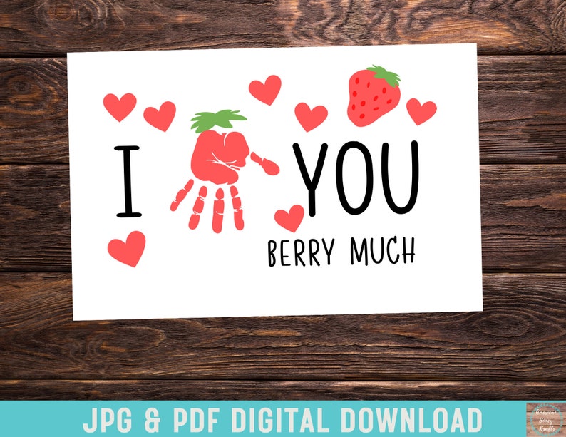 I Love You Berry Much DIY Valentine Card Baby Footprint Crafts Baby DIY ...
