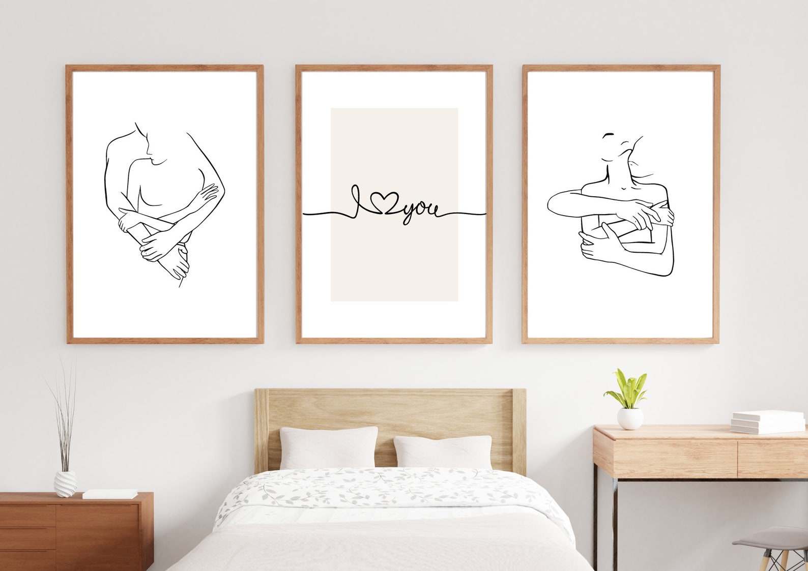 Line Art Couple Prints. I Love You. Bedroom Prints. Wall Art. Set of 3 ...