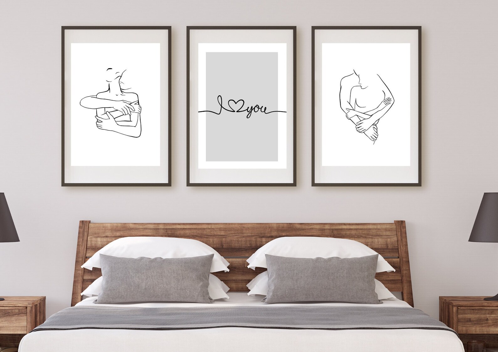 Line Art Couple Prints. I Love You. Bedroom Prints. Wall Art. Set of 3 ...