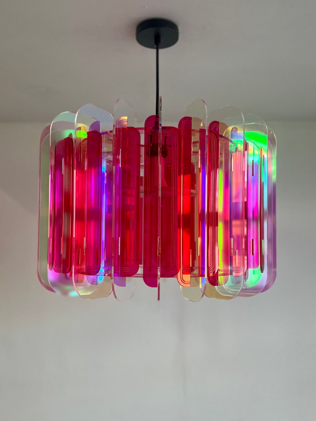 XL Iridescent Pink Opium Poppy Pendant Lamp Shade | Maximalist Lighting ...