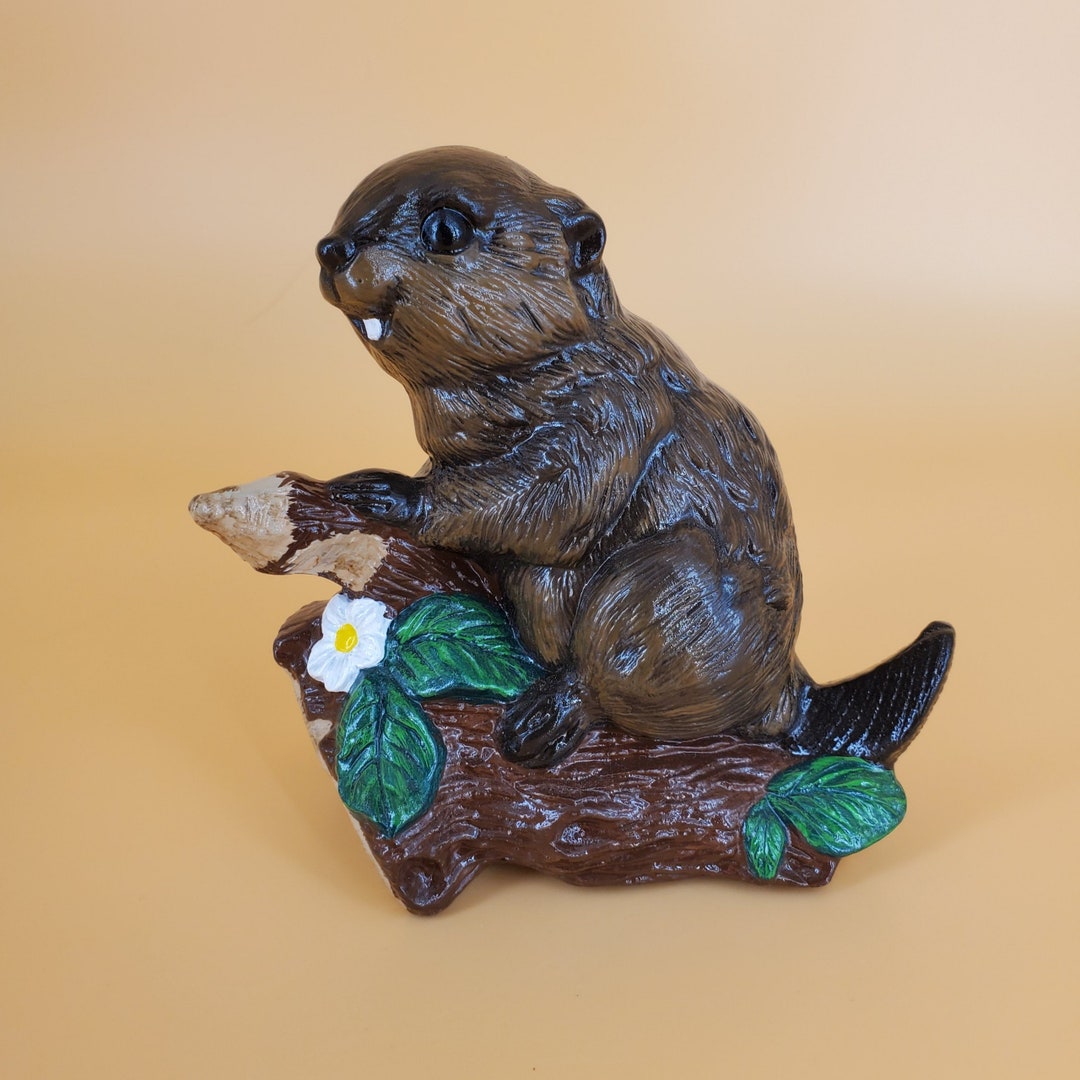 Hand Painted Slip Cast Ceramic Beaver on Log - Etsy