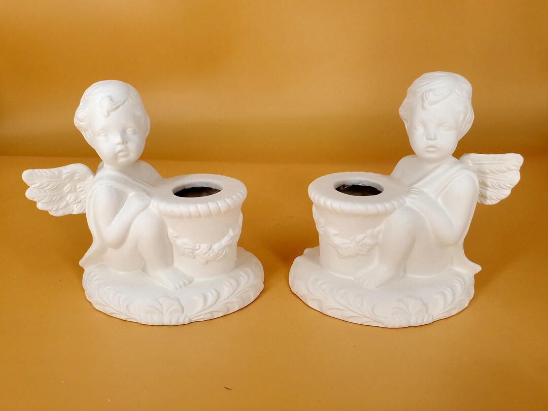 Cherub Candlestick Holders Slip Cast Ceramic Bisqueware - Etsy
