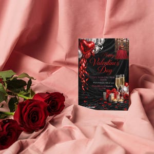 Elegant Valentine's Day Party Invitation, Red & Black, Canva Template ...