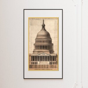US Capitol Hill Digital Art Printable Watercolor Print Drawing Ink 19th ...