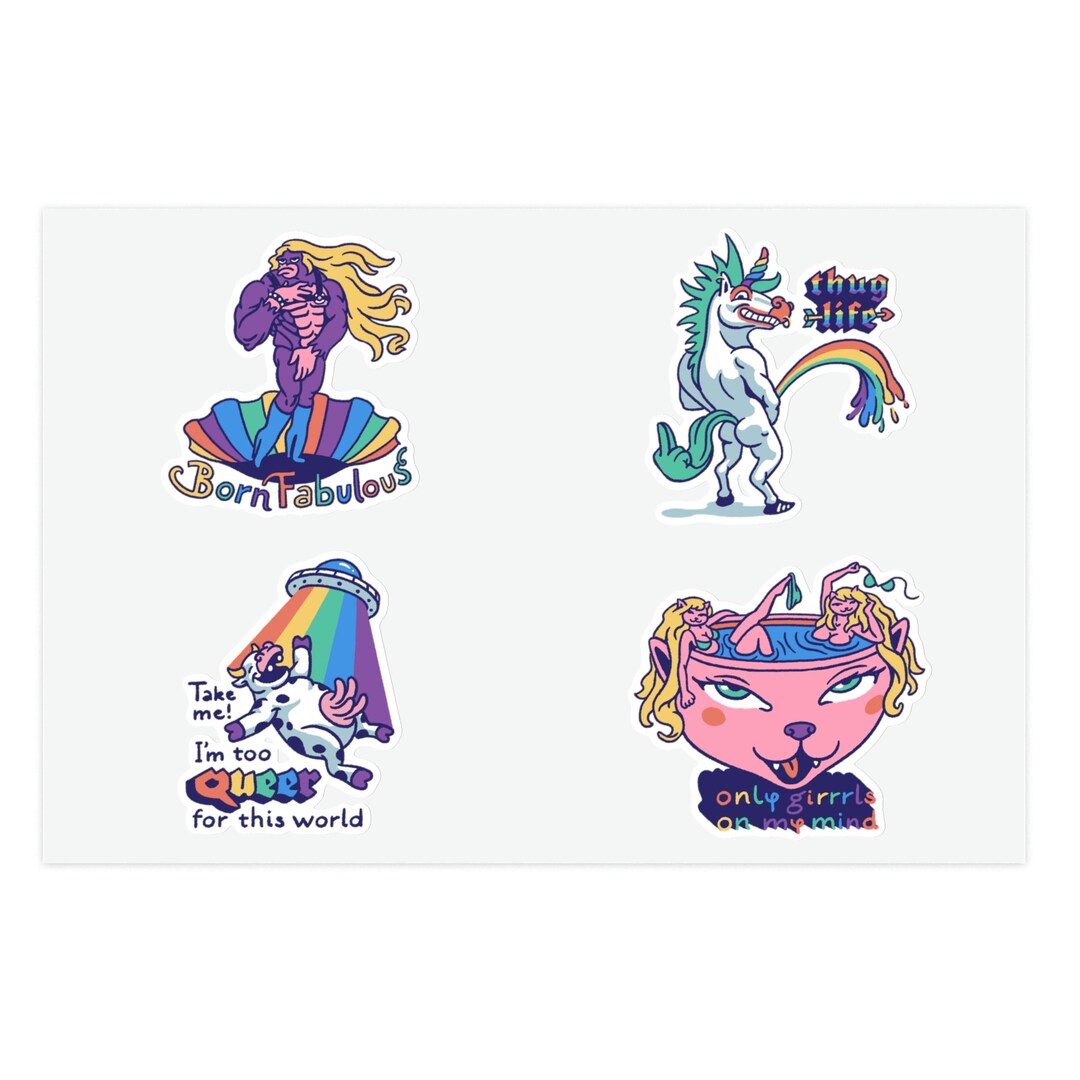 LGBTQ Sticker Sheets, Funny Queer Animal Design, White, Holographic ...