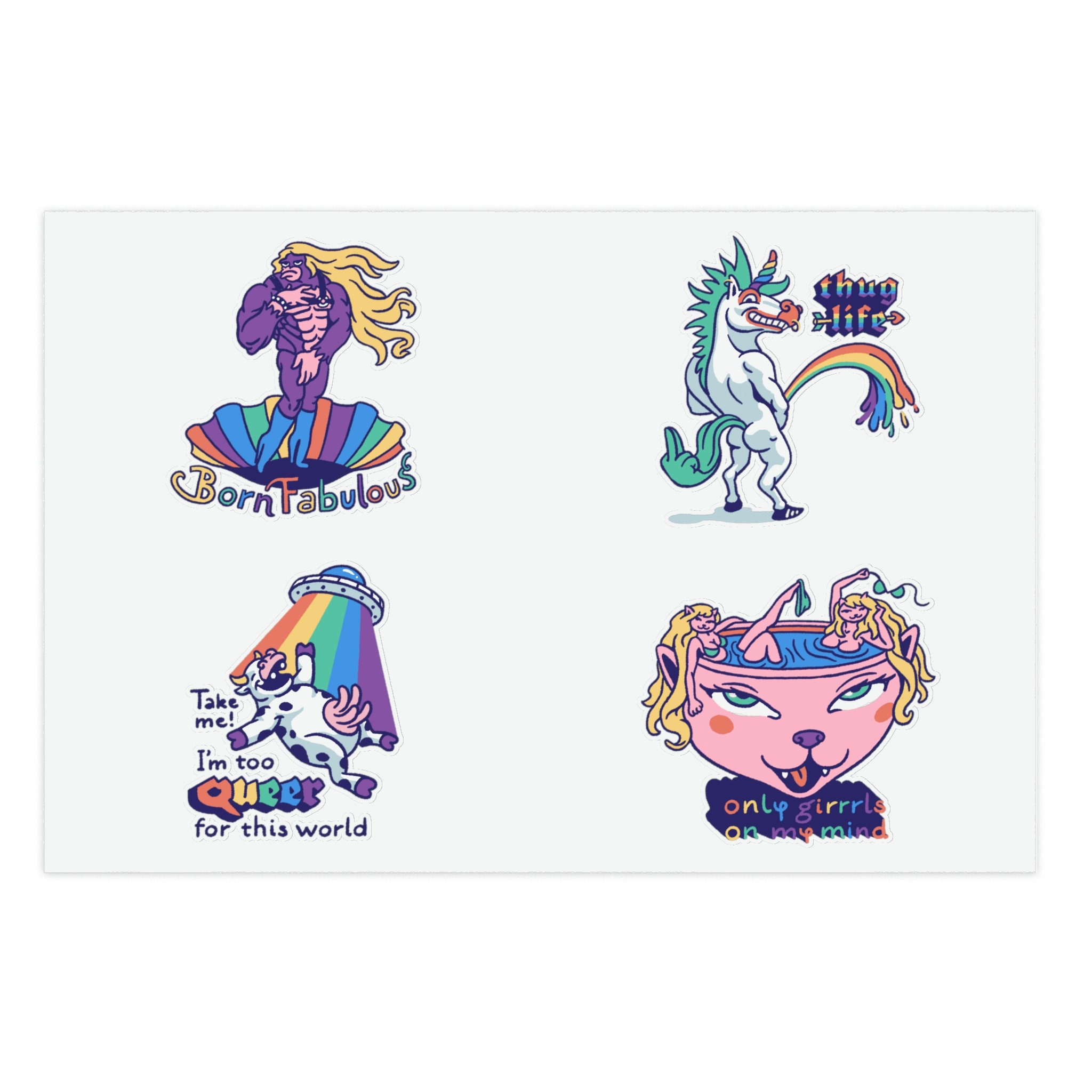LGBTQ Sticker Sheets, Funny Queer Animal Design, White, Holographic ...
