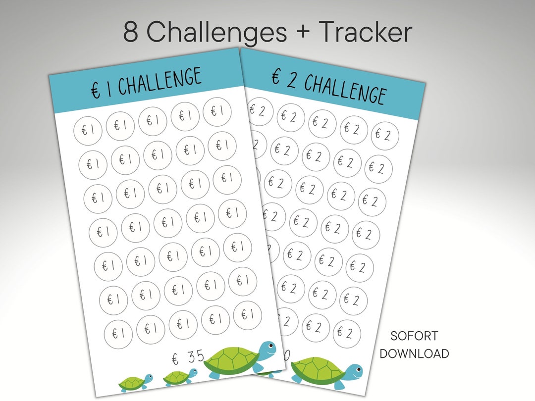 8 Savings Challenges in a Set Tracker for A6 Budget Binder Turtle ...
