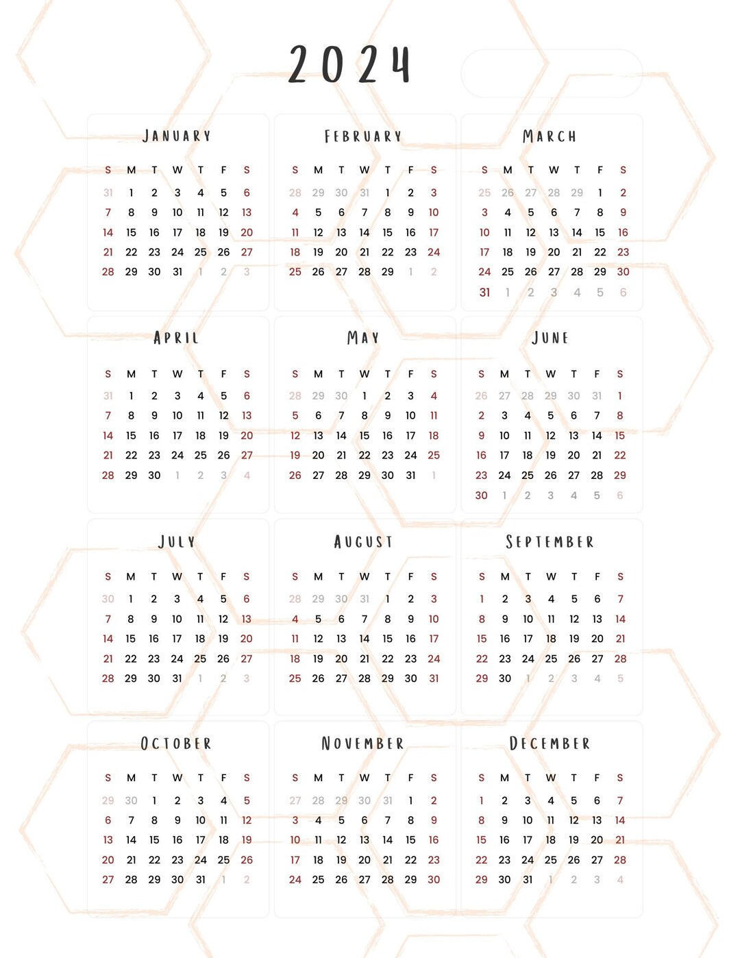 2024 Full Year Calendar - Printable Digital Download - Etsy