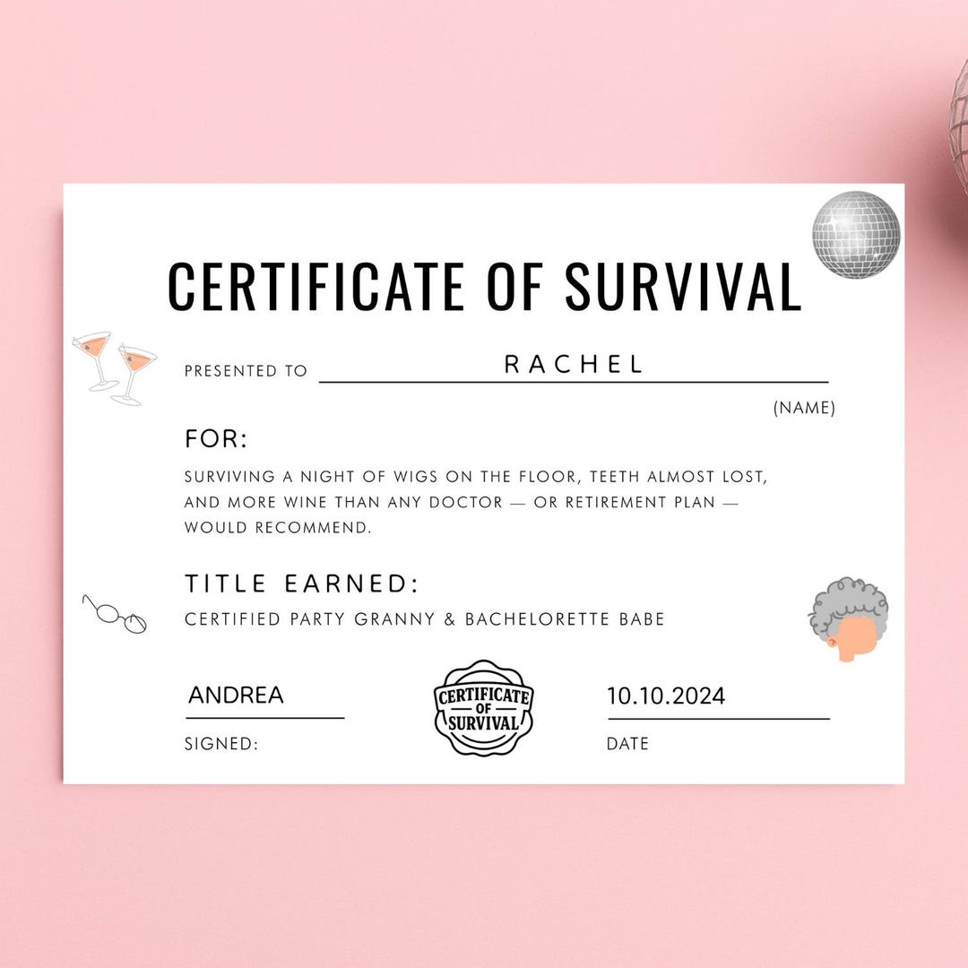 Granny Gone Wild Certificate of Survival – Funny Bachelorette Party ...