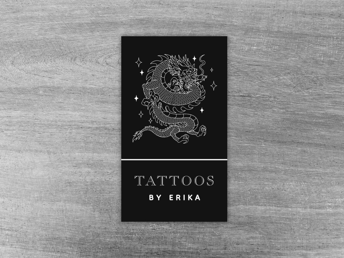 Digital Mystic Dragon Business Card DIY Black & White Tattoo Artist ...