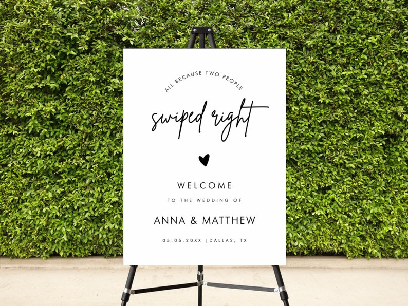 Swipe Right Wedding Welcome Sign Template - Editable Wedding Welcome ...